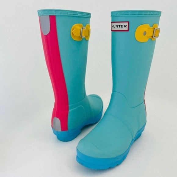 Hunter | Shoes | Hunter Sz 4g34 Tall Rain Boots Turquoise Blue Yellow ...